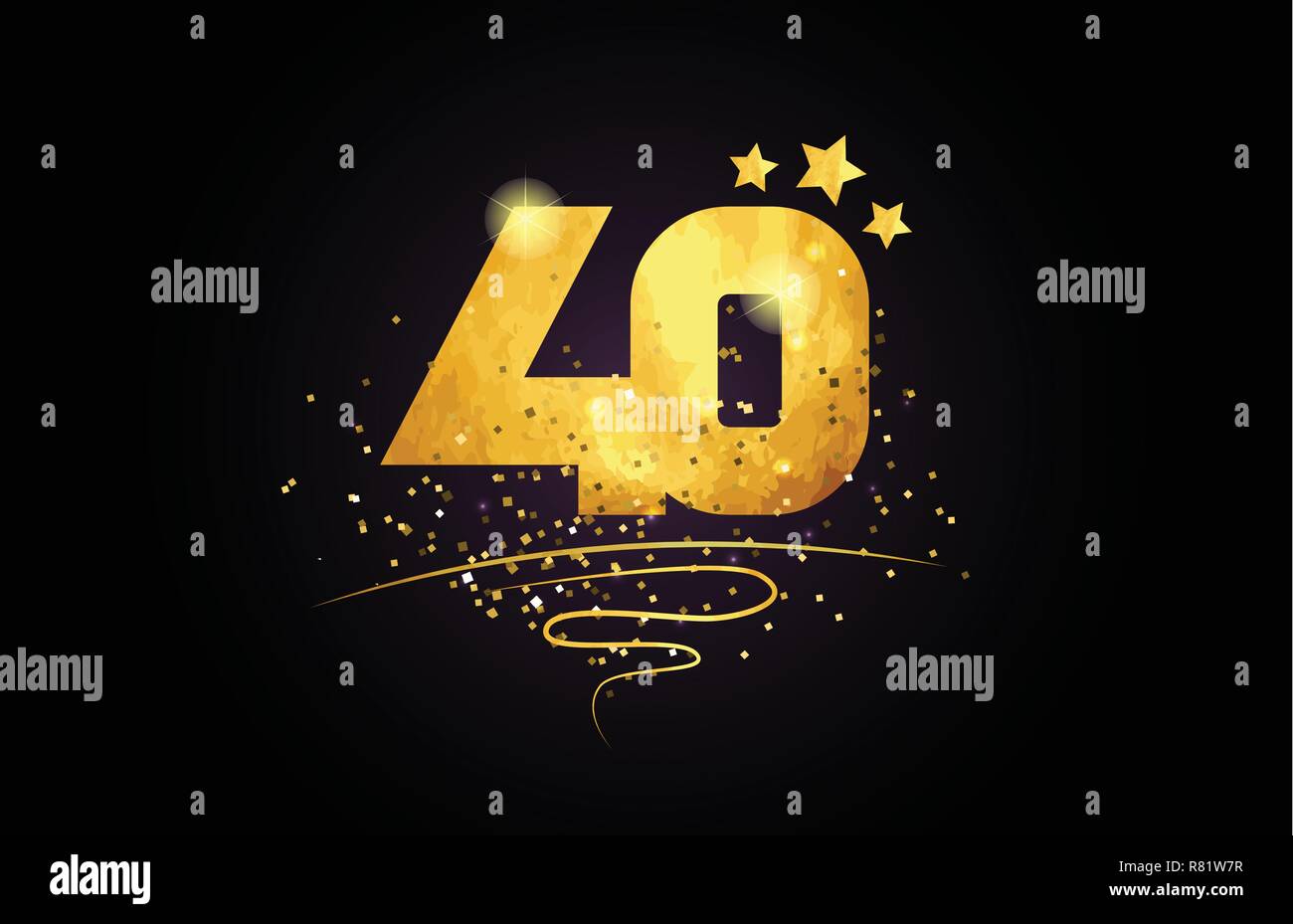40 number with star and golden glitter on black background suitable for ...