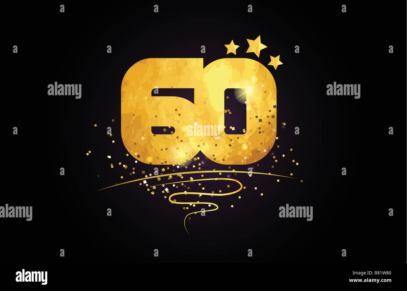 60 number with star and golden glitter on black background suitable for ...