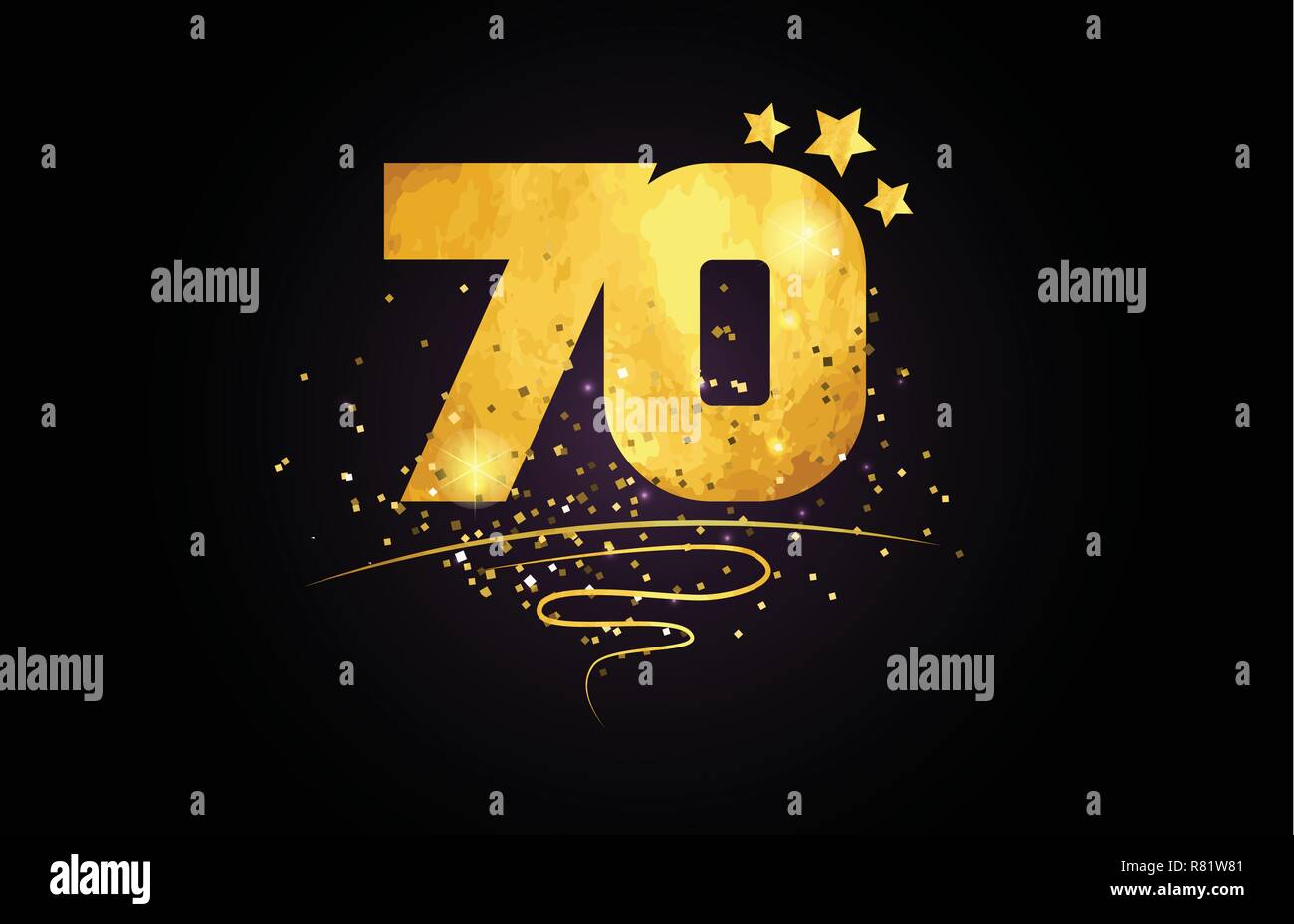70 number with star and golden glitter on black background suitable for ...