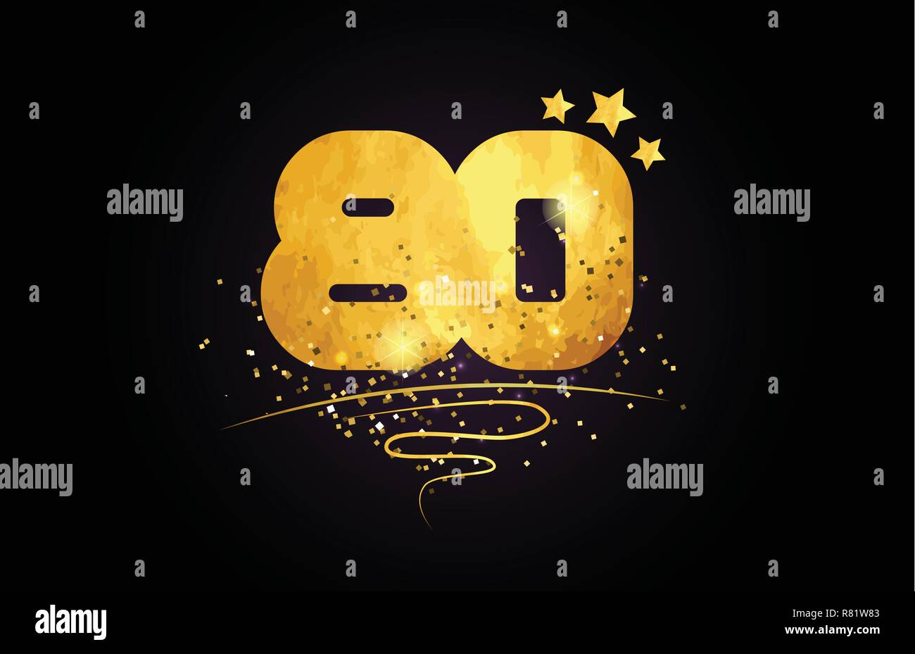 80 number with star and golden glitter on black background suitable for ...