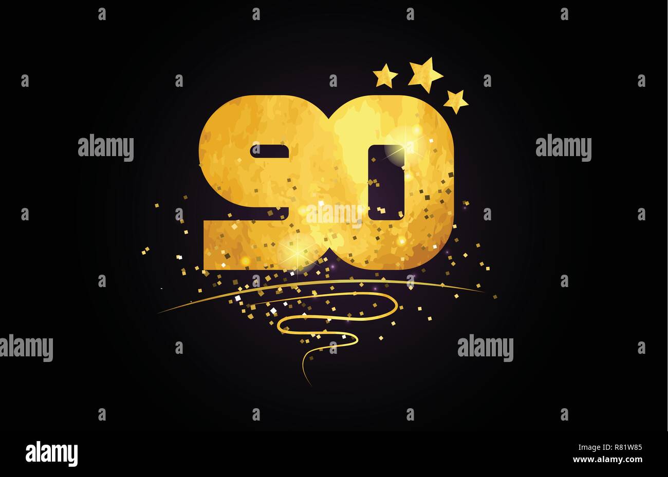 90 number with star and golden glitter on black background suitable for ...