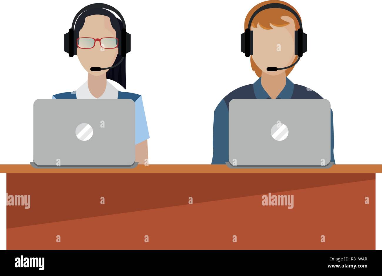 operators employee working with laptops vector illustration Stock ...