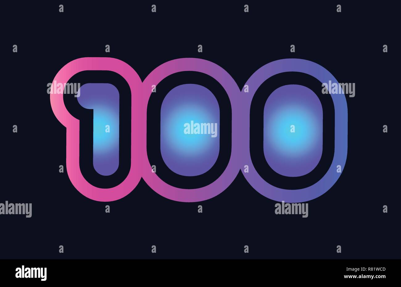 Design of number 100 pink blue gradient color suitable as a logo for a ...