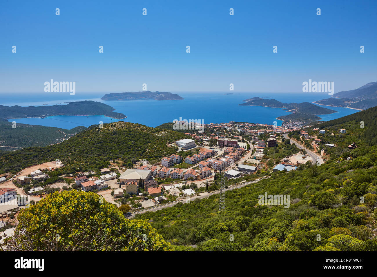 Aerial panoramic view of popular resort city Kas in Turkey Stock Photo ...