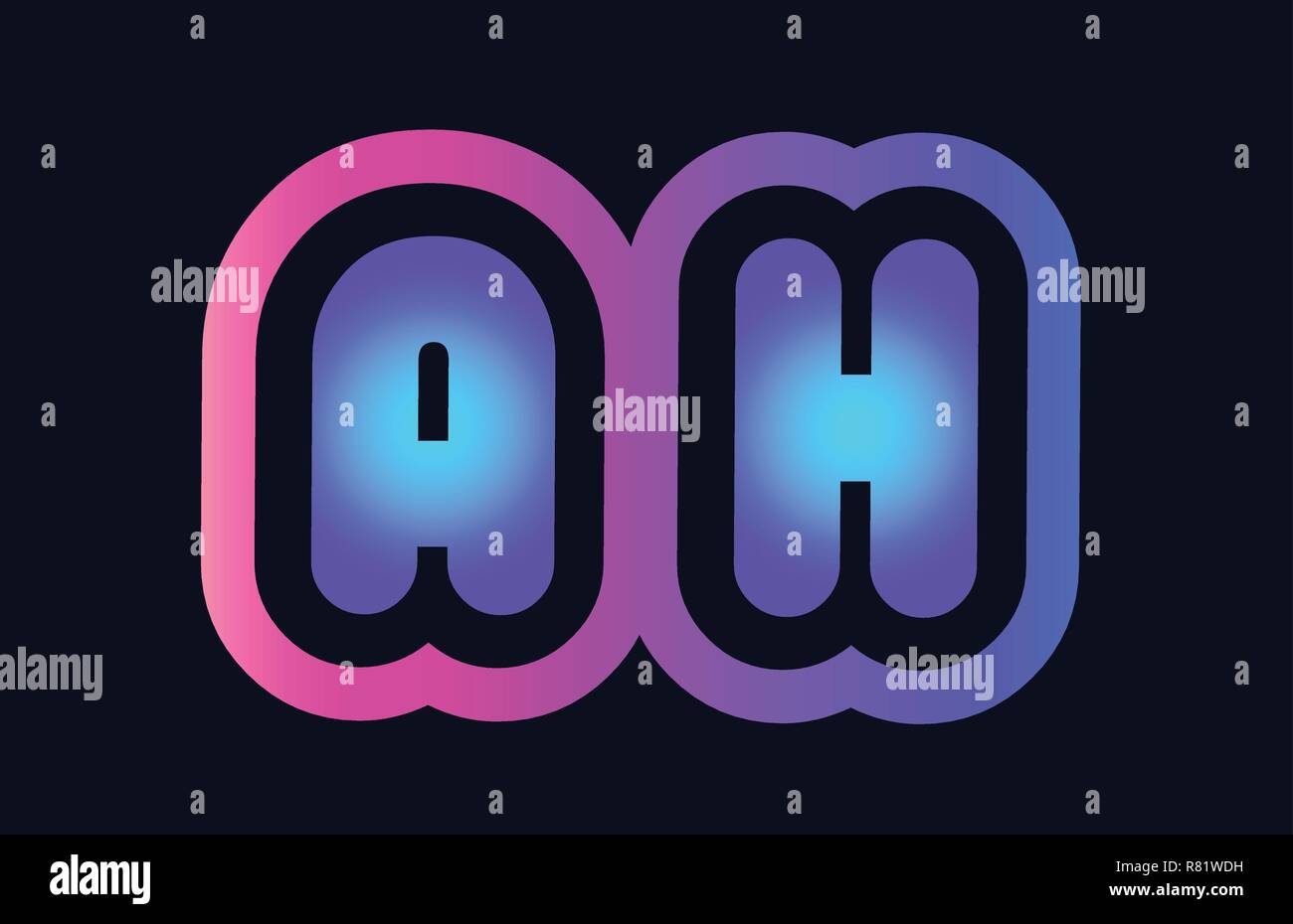 Design of alphabet combination letter ah a h pink blue gradient color ...