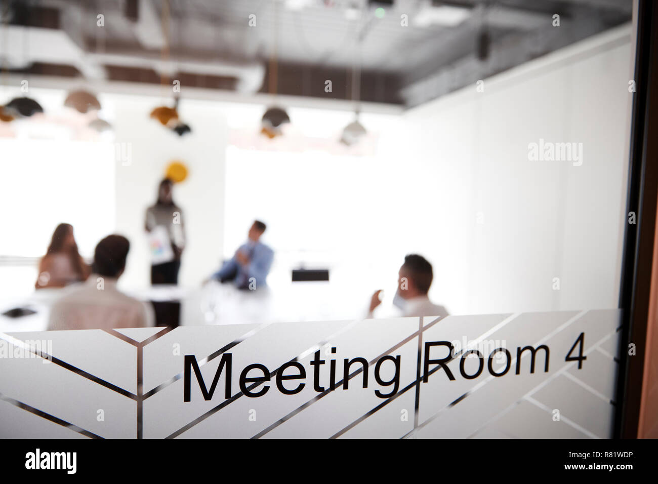 Boardroom Presentation Viewed Through Meeting Room Window Stock Photo ...