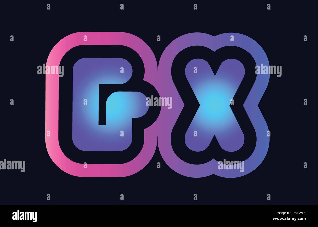 Design of alphabet combination letter gx g x pink blue gradient color ...