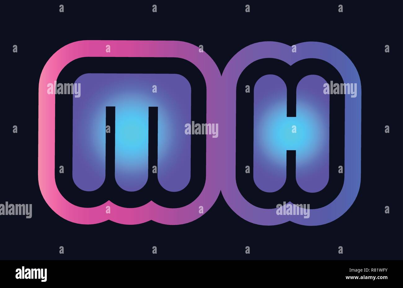 Design of alphabet combination letter mh m h pink blue gradient color ...