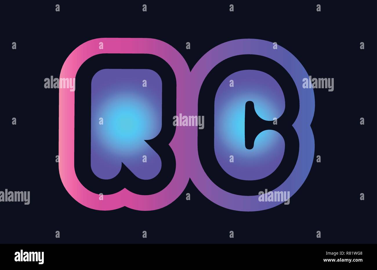 Design of alphabet combination letter rc r c pink blue gradient color ...
