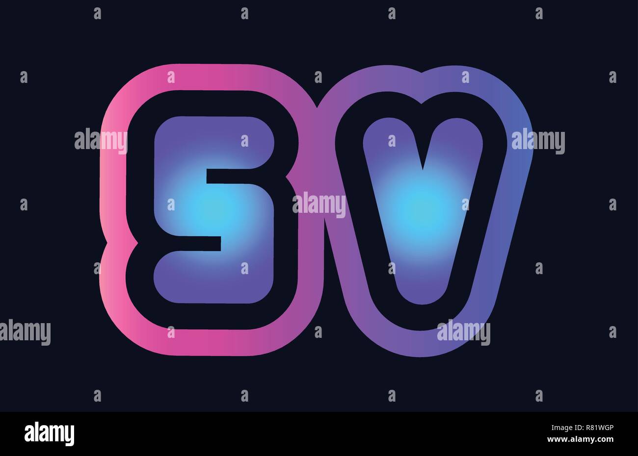 Design of alphabet combination letter sv s v pink blue gradient color ...