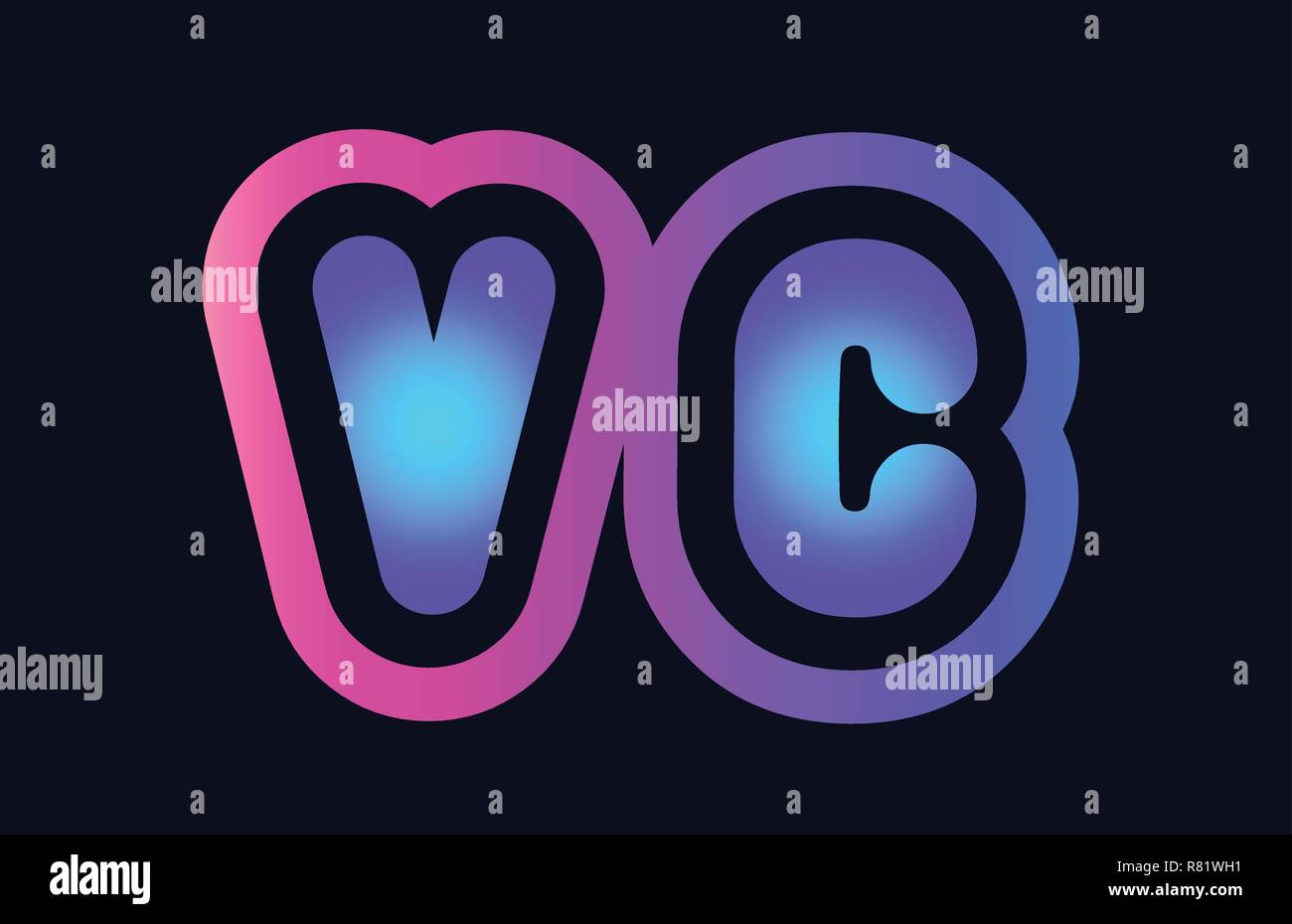 Design of alphabet combination letter vc v c pink blue gradient color ...