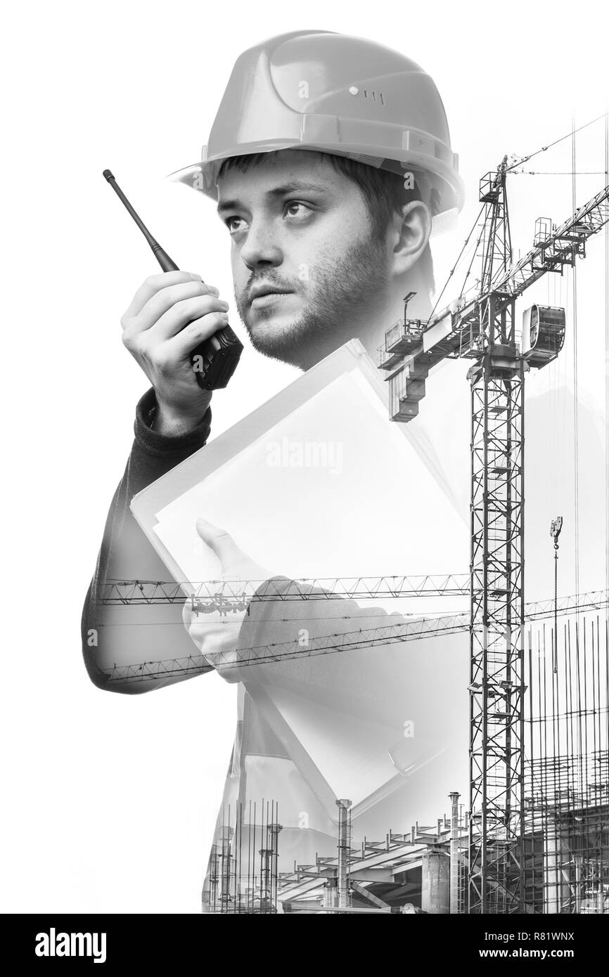 Construction worker plan view Black and White Stock Photos & Images - Alamy