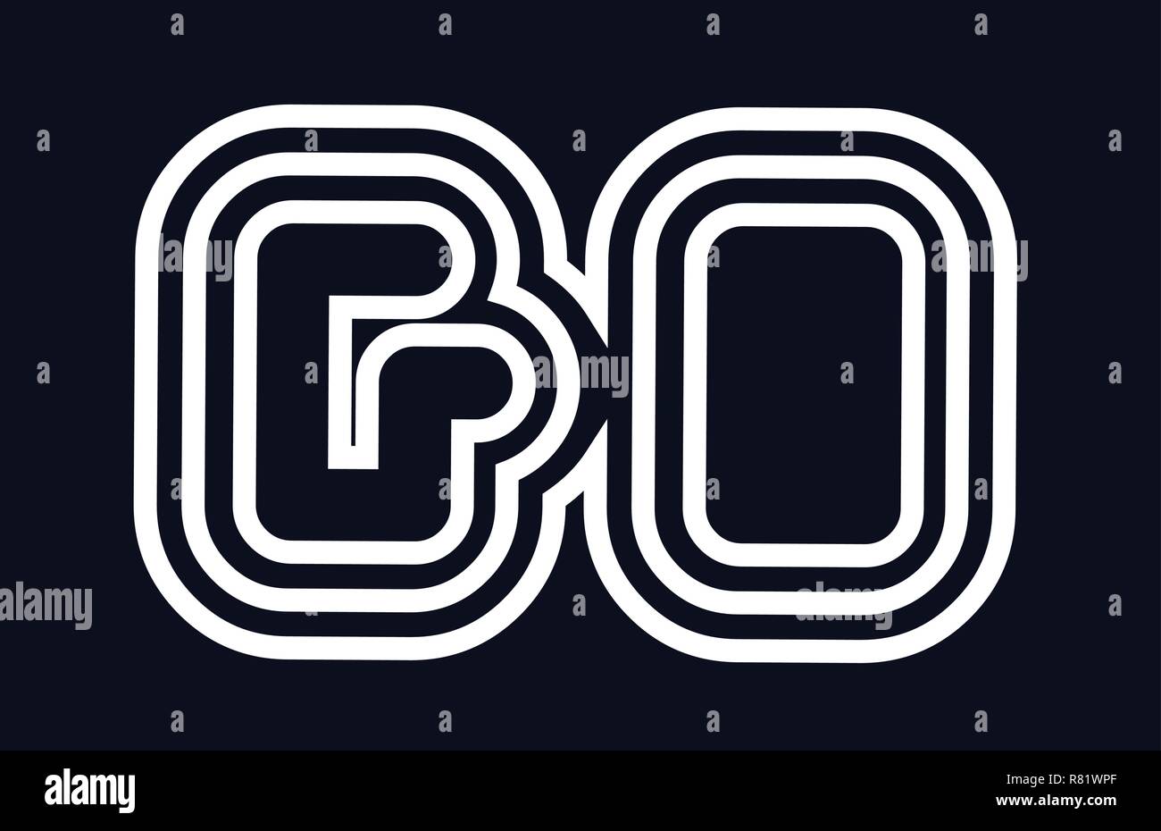 black and white alphabet letter go g o logo combination design suitable ...