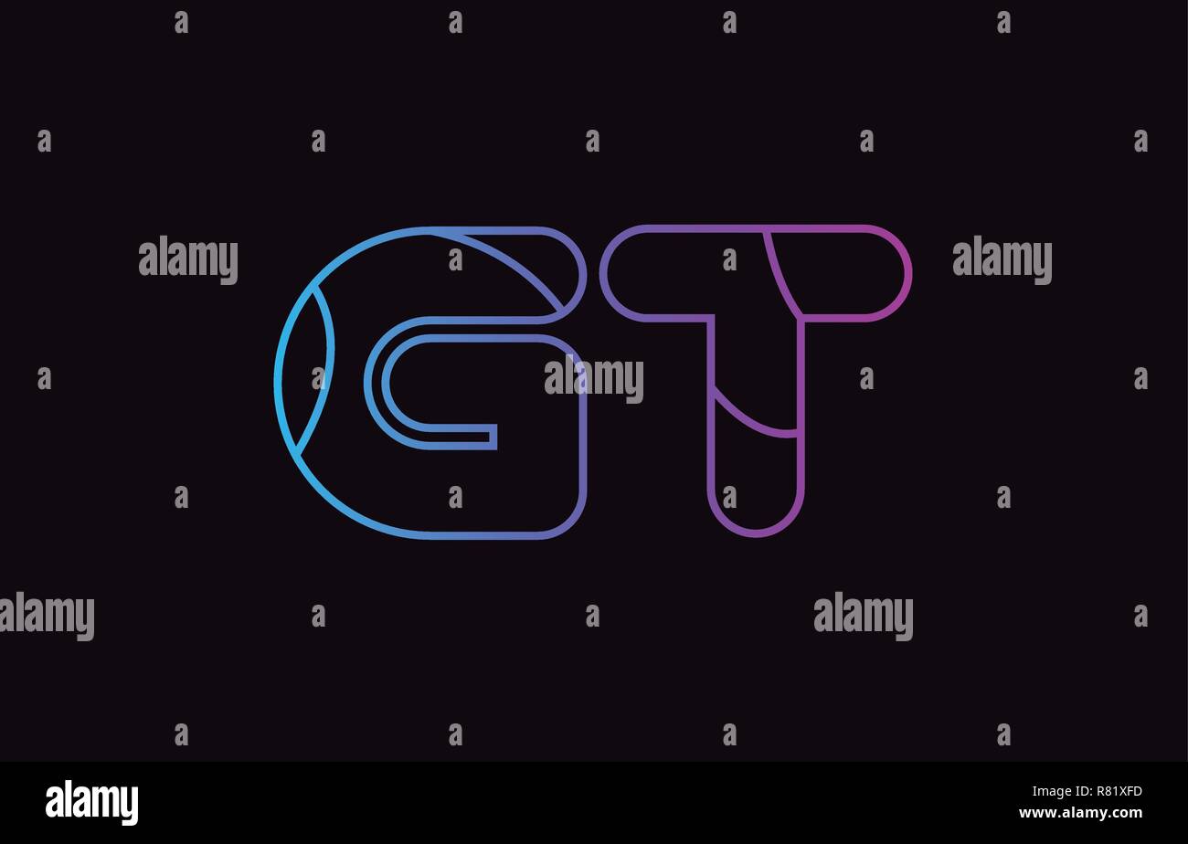 alphabet letter combination gt g t logo design blue and pink color ...