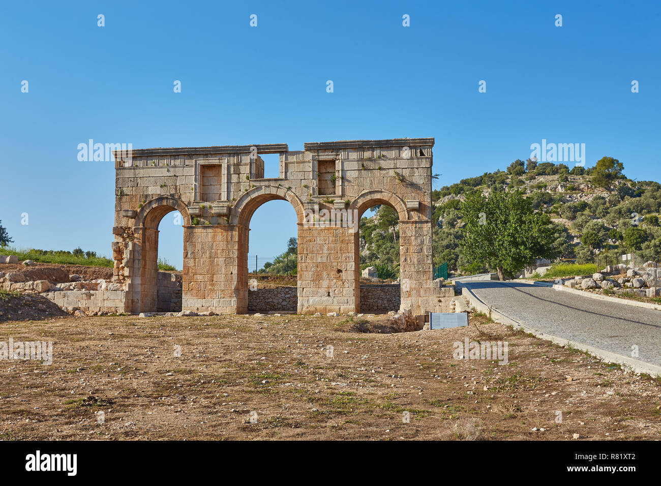 The well preserved ancient triple arched Triumphal Arch located at the ...