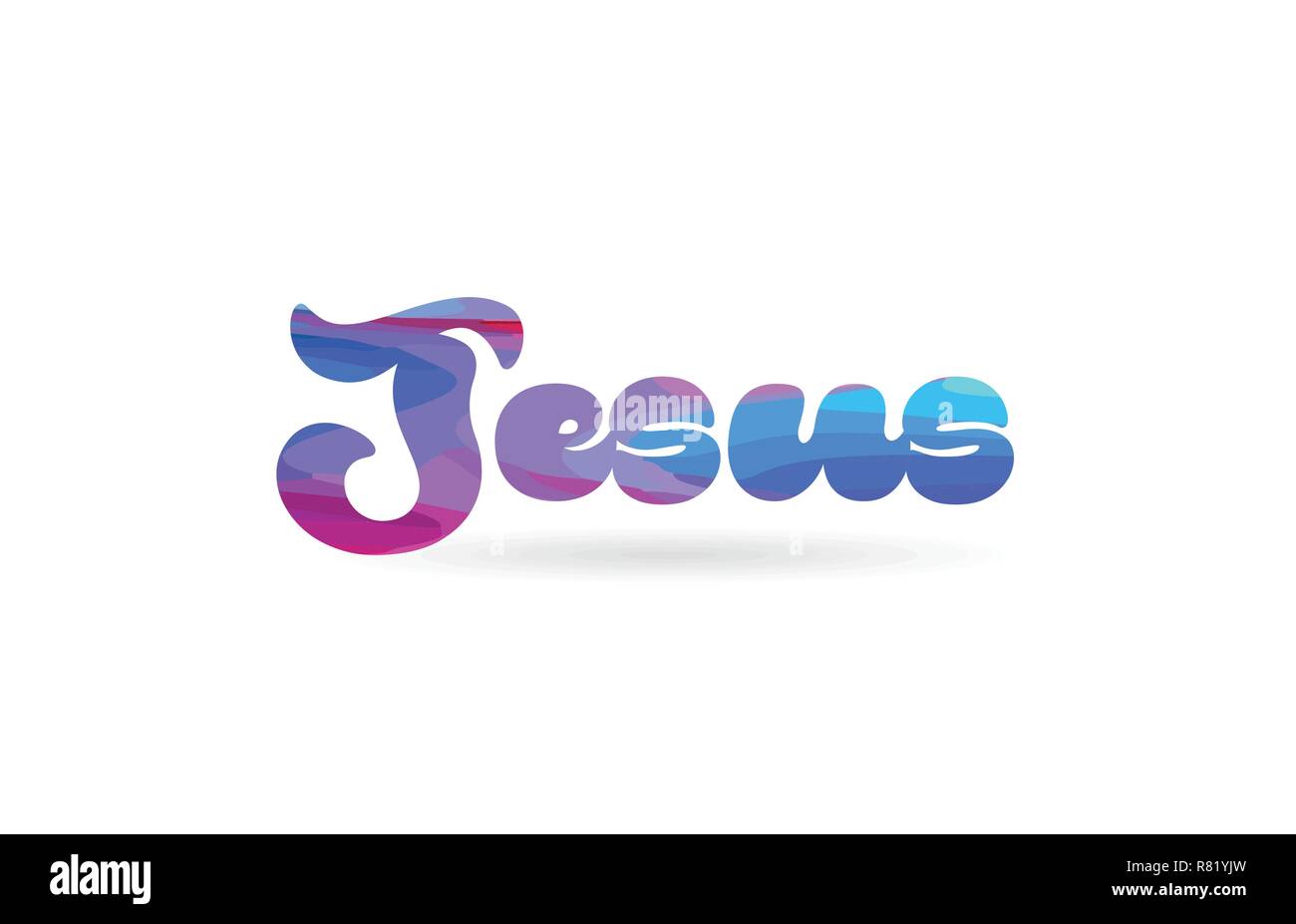 jesus word with pink blue color suitable for card icon or typography ...