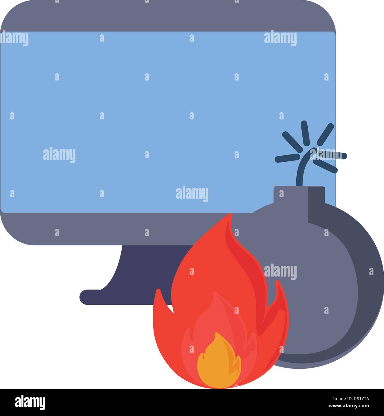 computer fire problem on white background vector illustration Stock ...