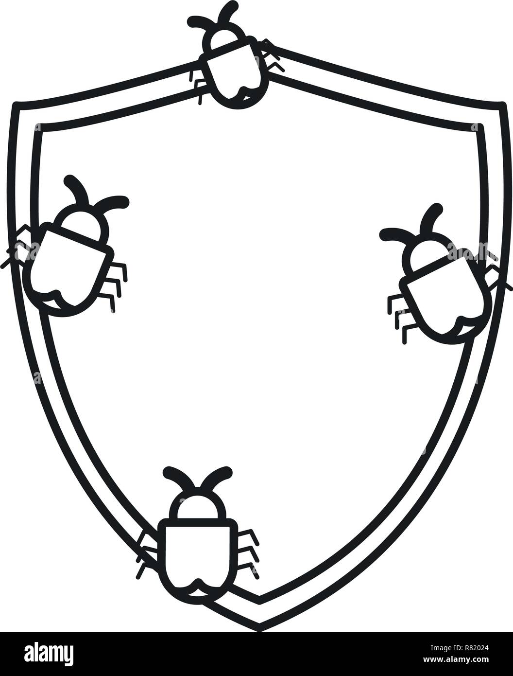 shield protection bugs virus white background vector illustration Stock ...