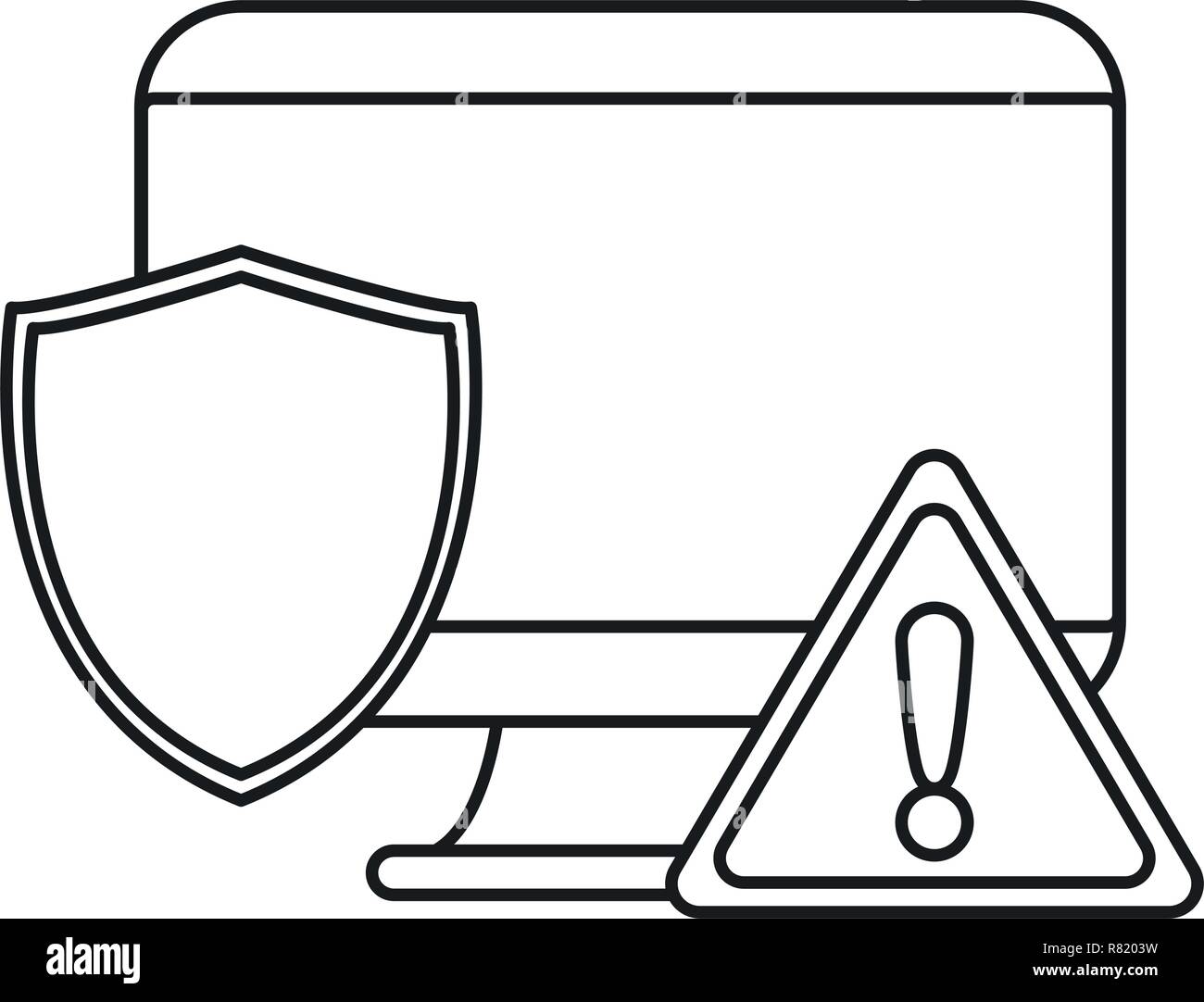 computer warning shield on white background vector illustration Stock ...