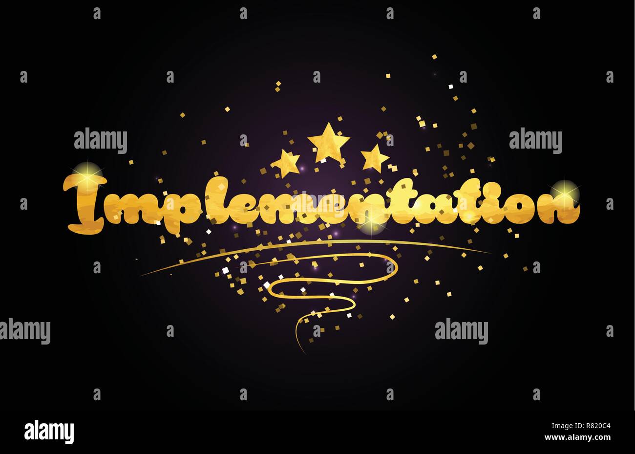 implementation word with star and golden color suitable for card icon ...