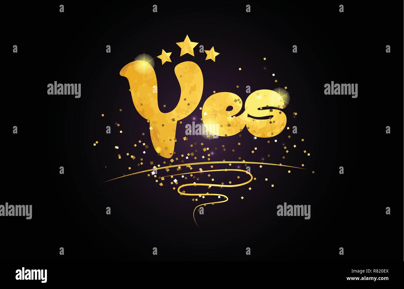 yes word with star and golden color suitable for card icon or ...