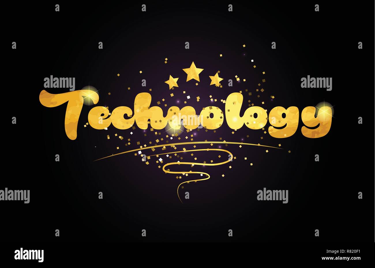 technology word with star and golden color suitable for card icon or ...
