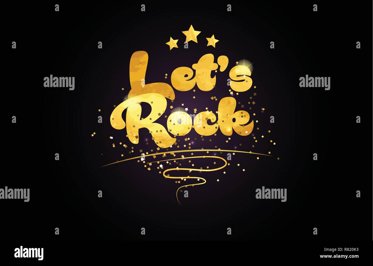 let’s rock word with star and golden color suitable for card icon or ...