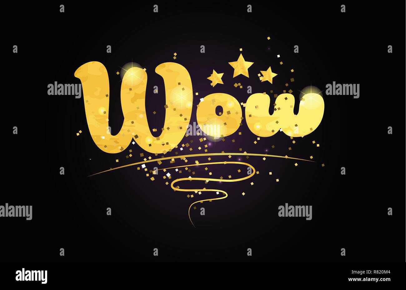 wow word with star and golden color suitable for card icon or ...