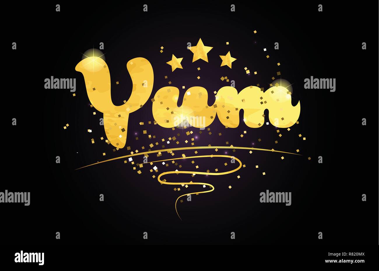 yum word with star and golden color suitable for card icon or ...