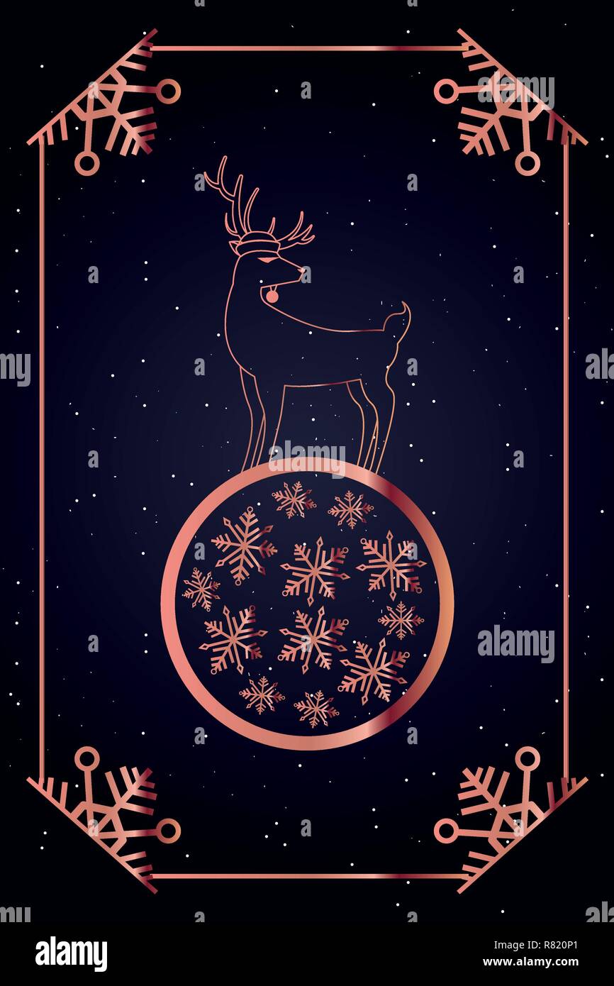 ball deer snowflake decoration dark background vector illustration ...