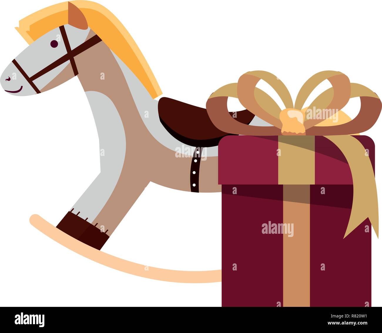 christmas rocking horse gift box vector illustration Stock Vector Image ...