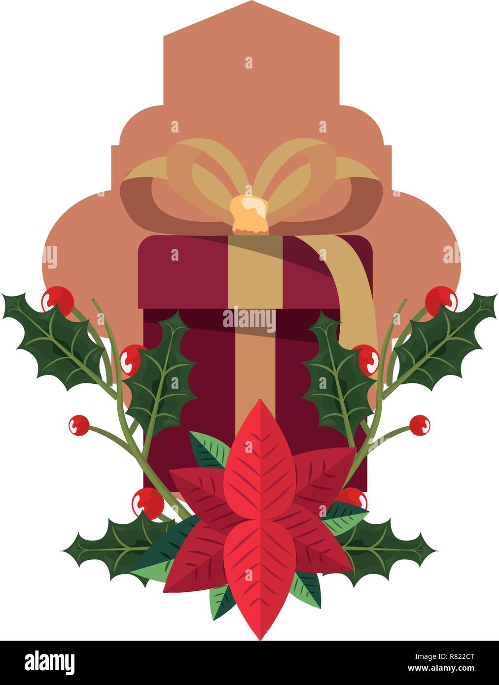 christmas gift box holly berry decoration vector illustration Stock ...