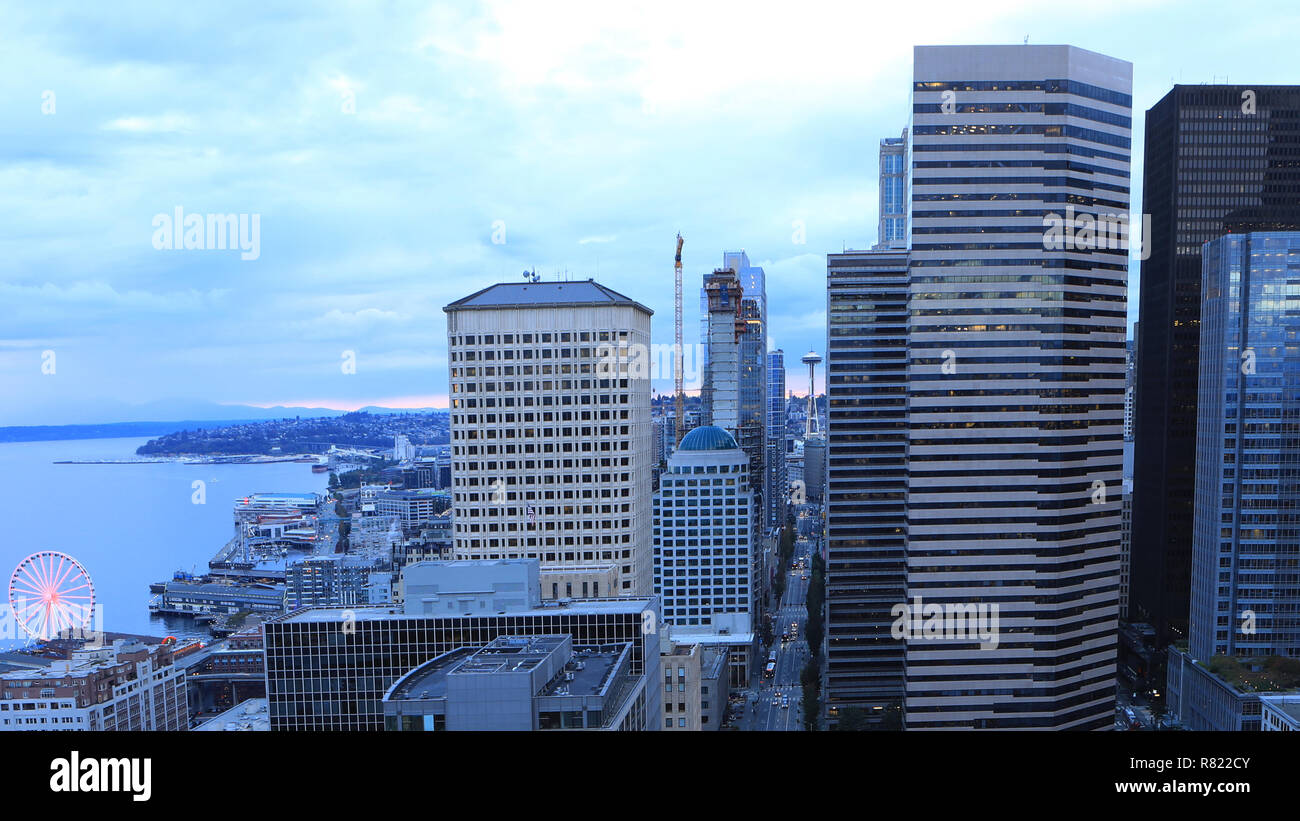 An Aerial view of the Seattle, Washington city core Stock Photo - Alamy