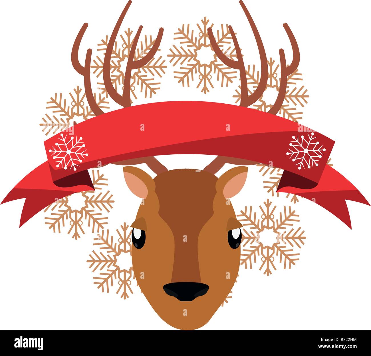 christmas deer snowflake ribbon decoration vector illustration Stock ...