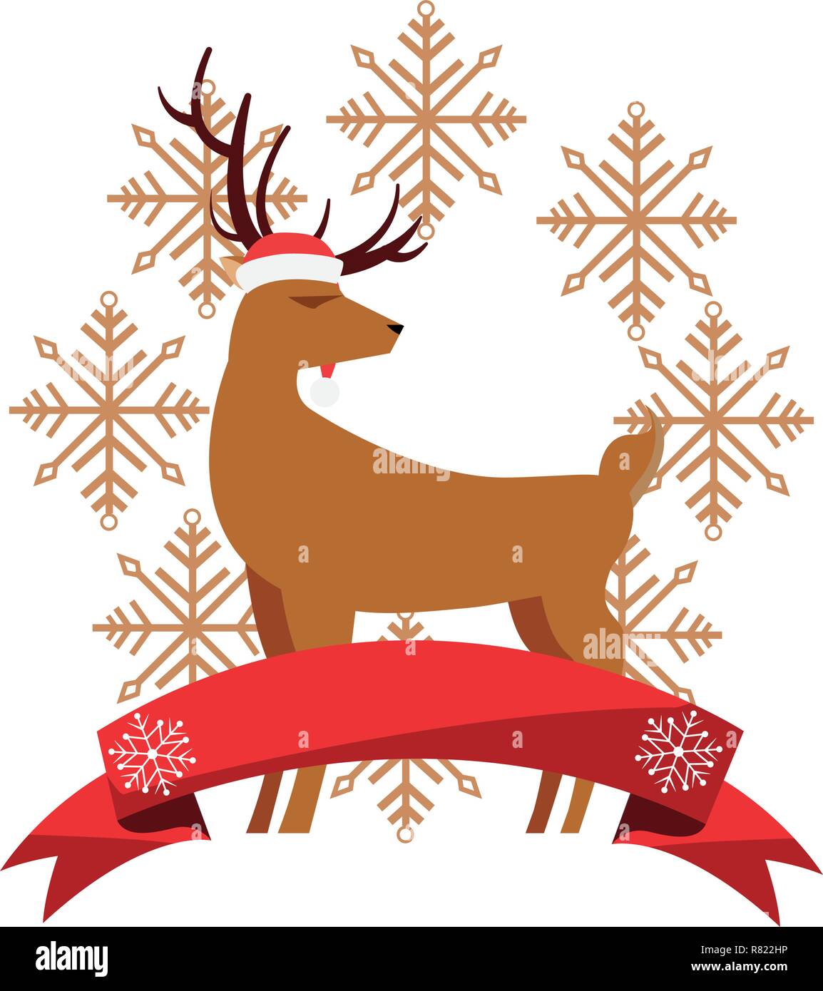 christmas deer hat snowflake ribbon vector illustration Stock Vector ...