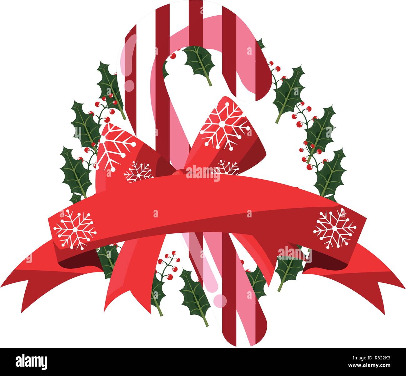 christmas candy cane wreath leaves ribbon vector illustration Stock ...
