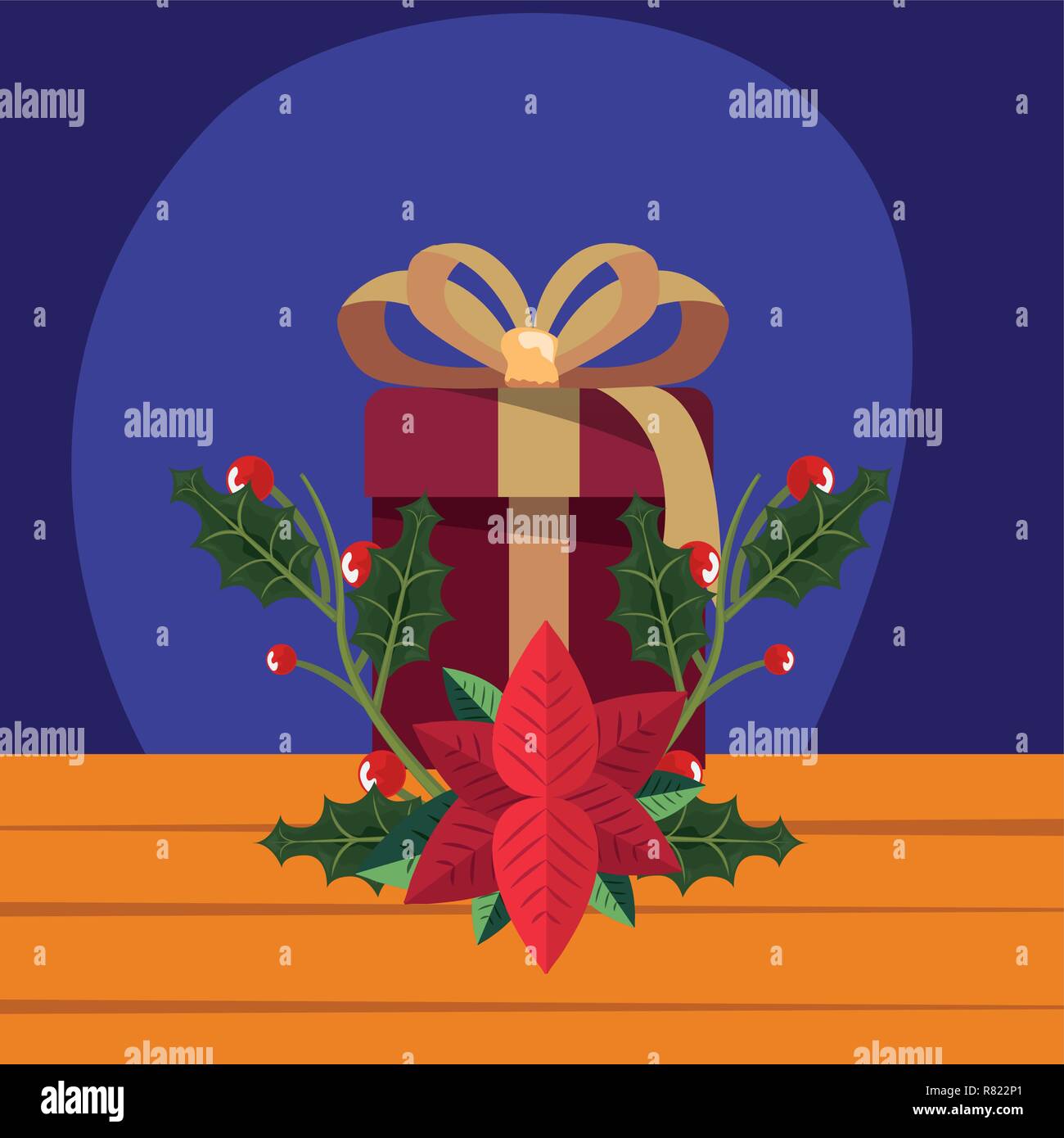 christmas gift box holly berry decoration vector illustration Stock ...