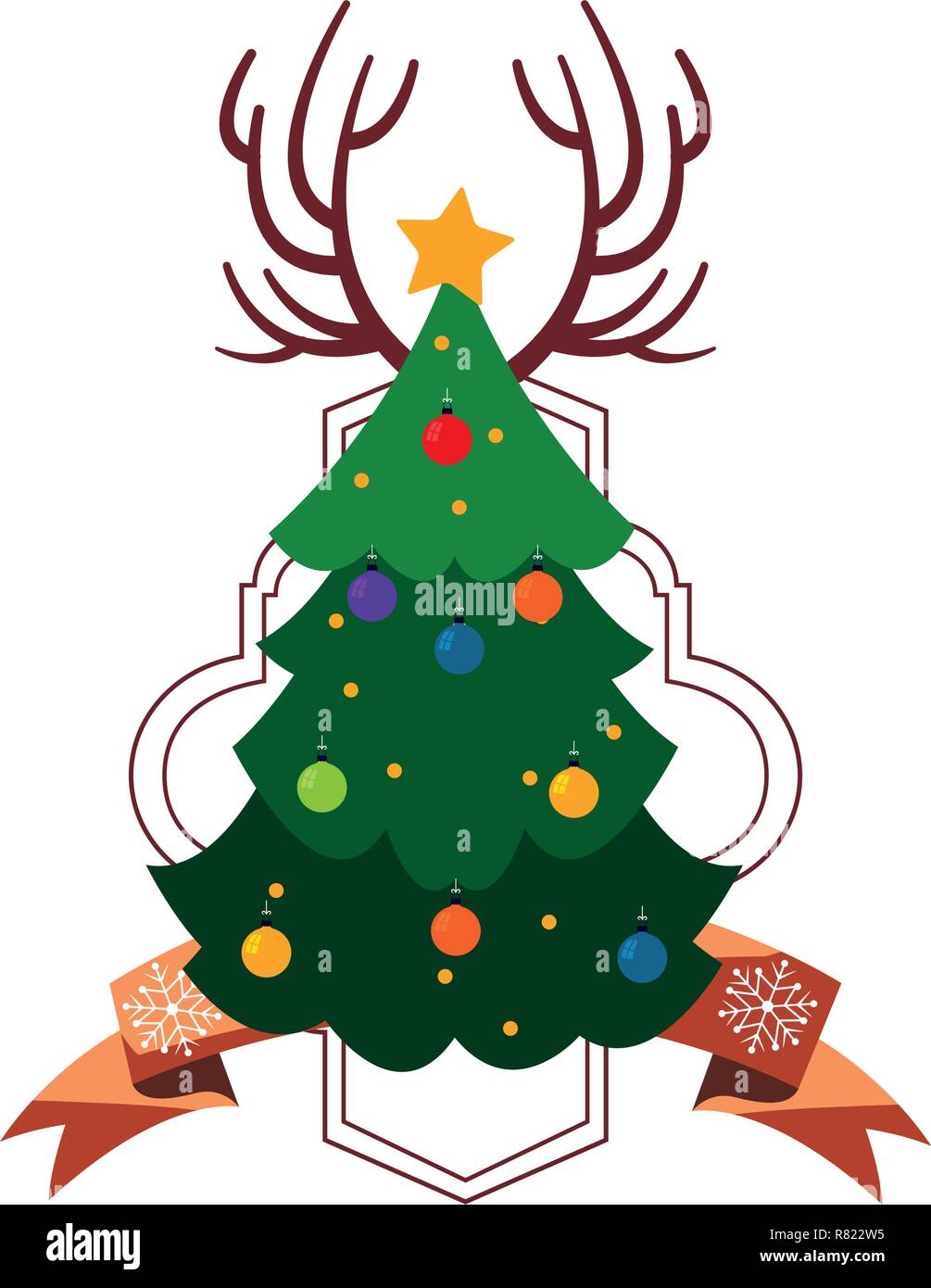 christmas tree horns ribbon decoration vector illustration Stock Vector ...