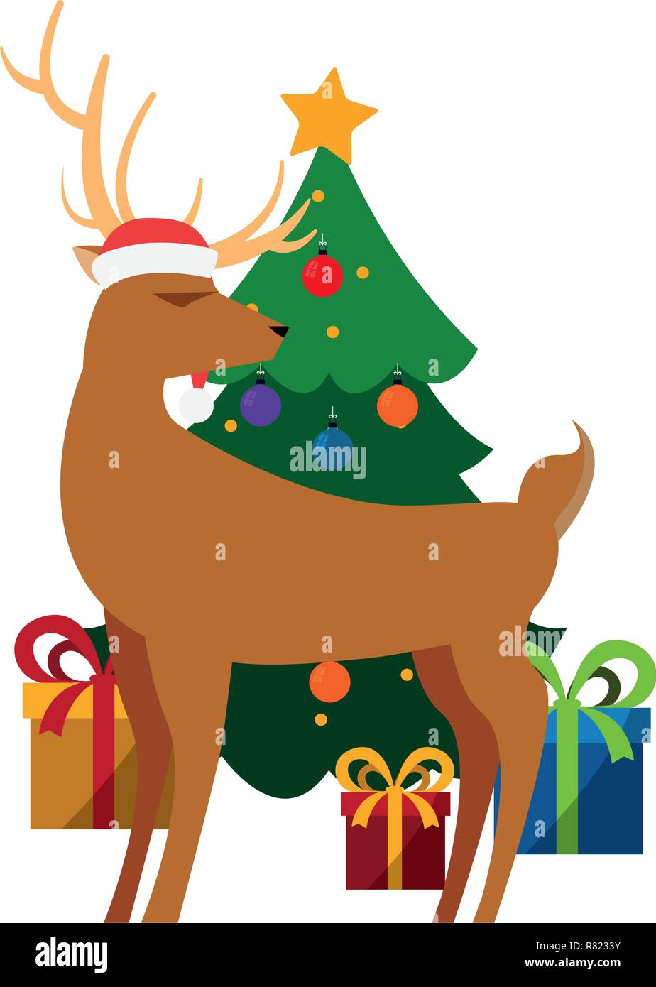 christmas deer and tree gifts decoration vector illustration Stock ...