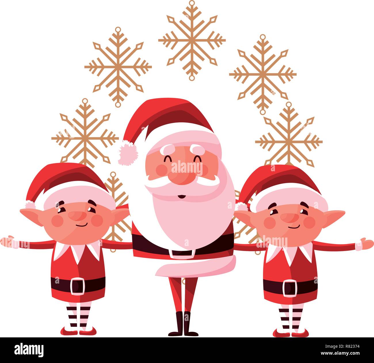 christmas santa claus and elves decoration vector illustration Stock ...