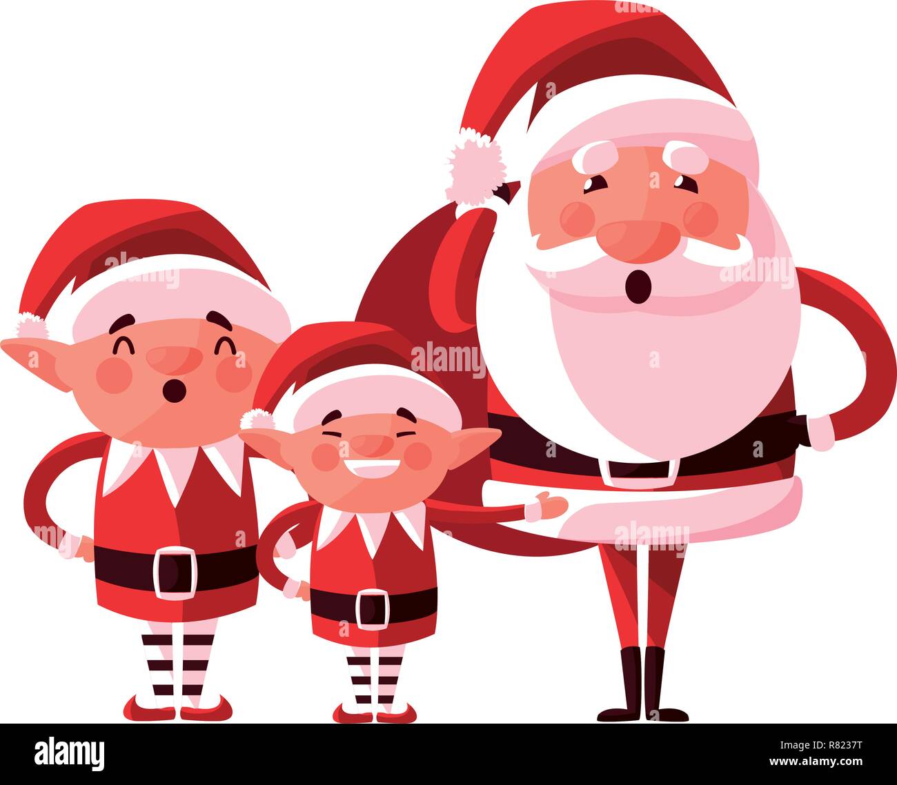 christmas santa claus and elves decoration vector illustration Stock ...