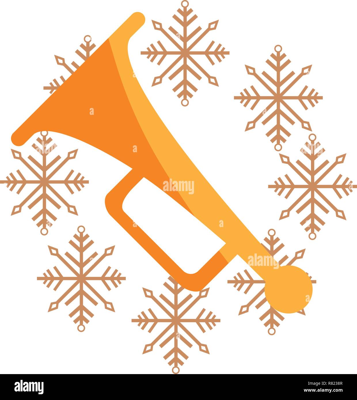 christmas golden trumpet snowflake decoration vector illustration Stock ...