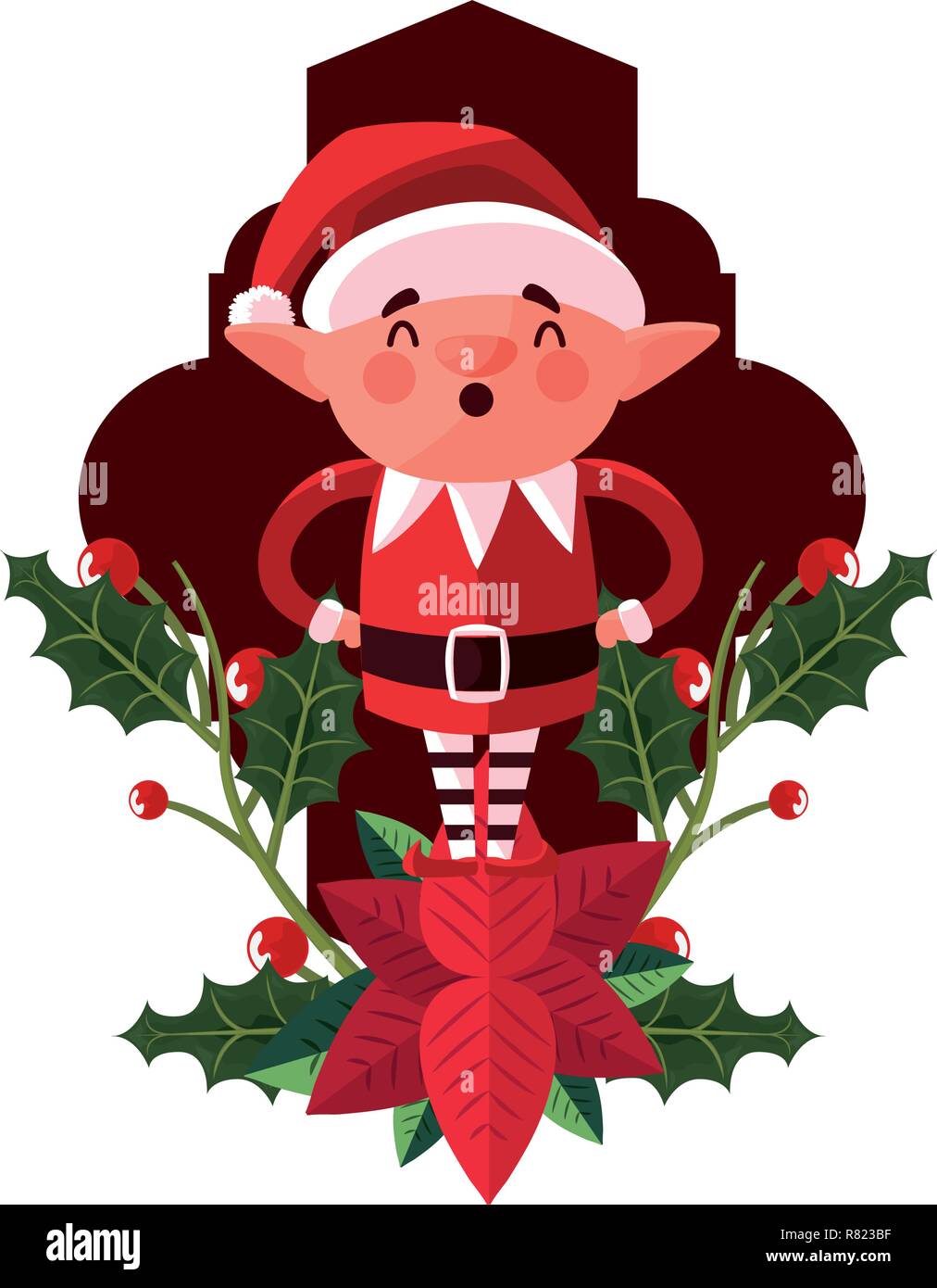christmas elf flower decoration label vector illustration Stock Vector ...