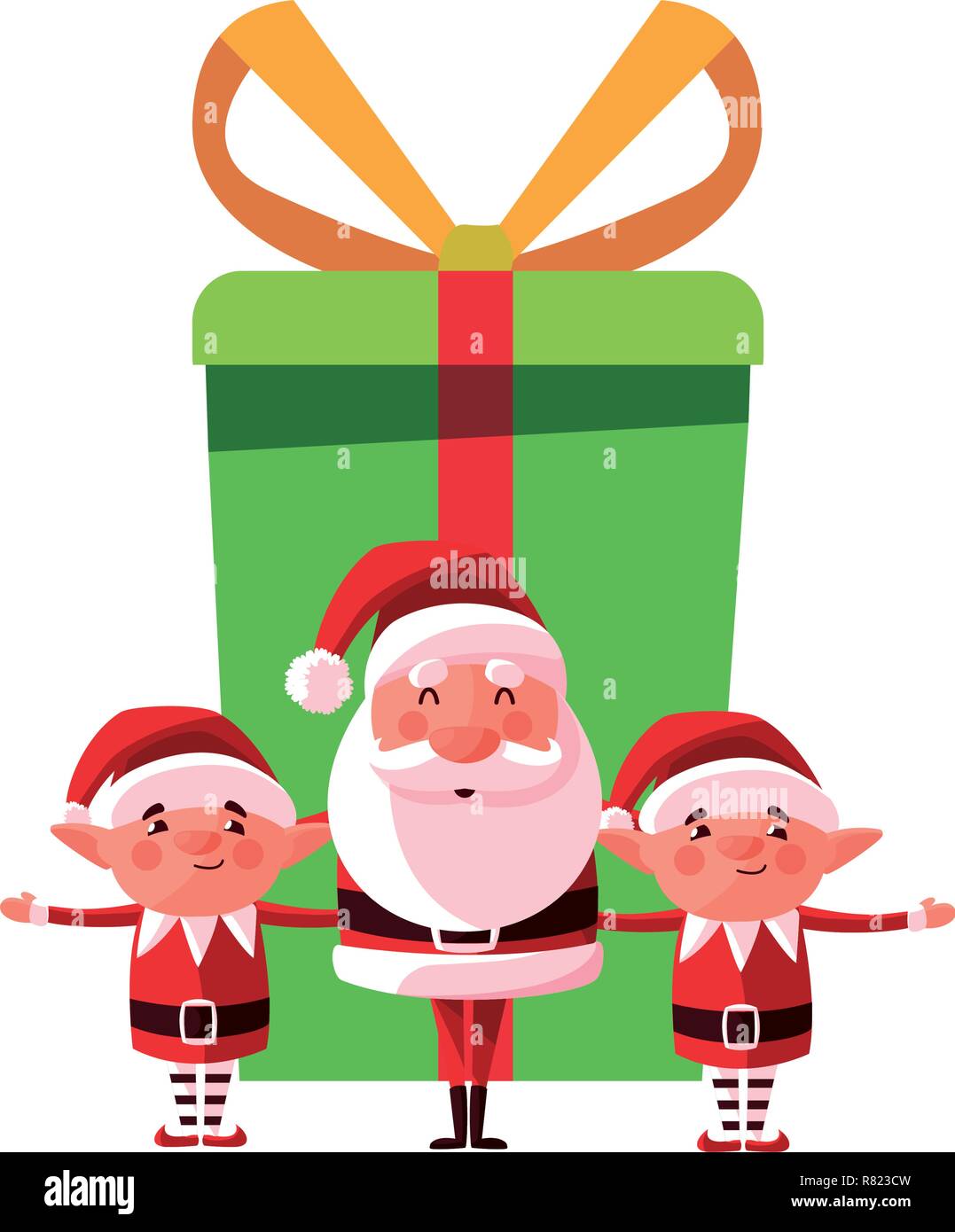 christmas santa claus elves and gift vector illustration Stock Vector ...