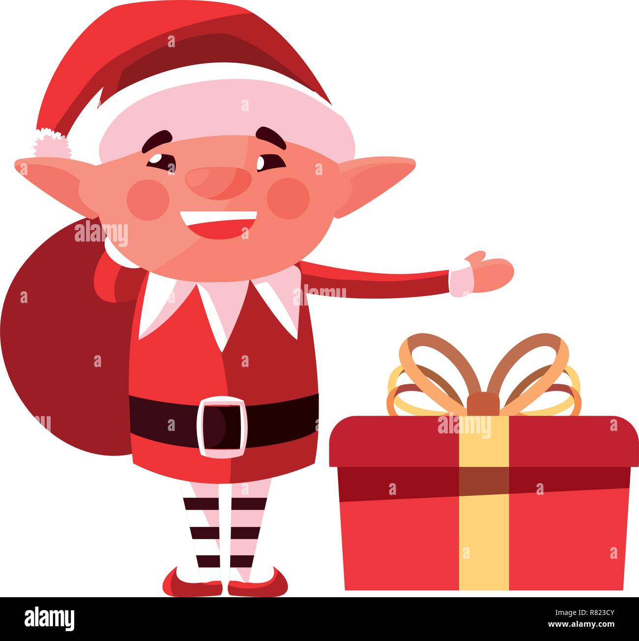 christmas elf and gift box vector illustration Stock Vector Image & Art ...