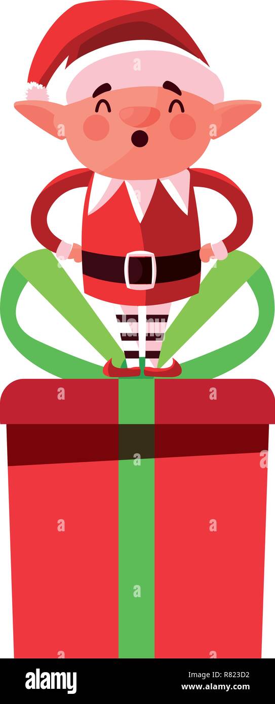 christmas elf and gift box vector illustration Stock Vector Image & Art ...