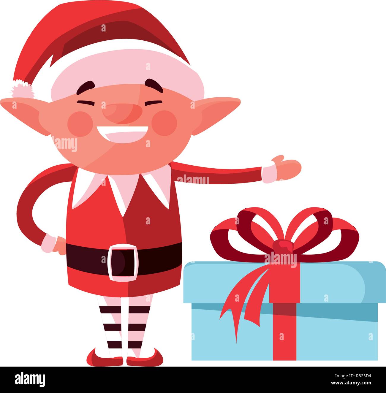 christmas elf and gift box vector illustration Stock Vector Image & Art ...