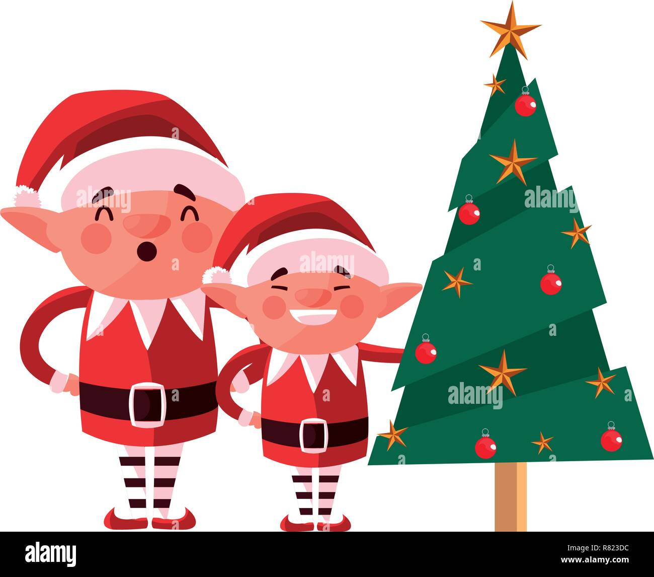 christmas elves and tree decoration vector illustration Stock Vector ...