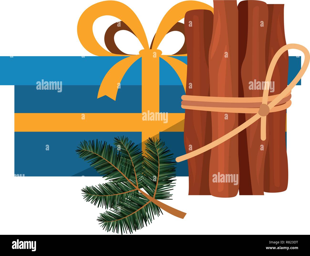 christmas gift box and cinnamon vector illustration Stock Vector Image ...