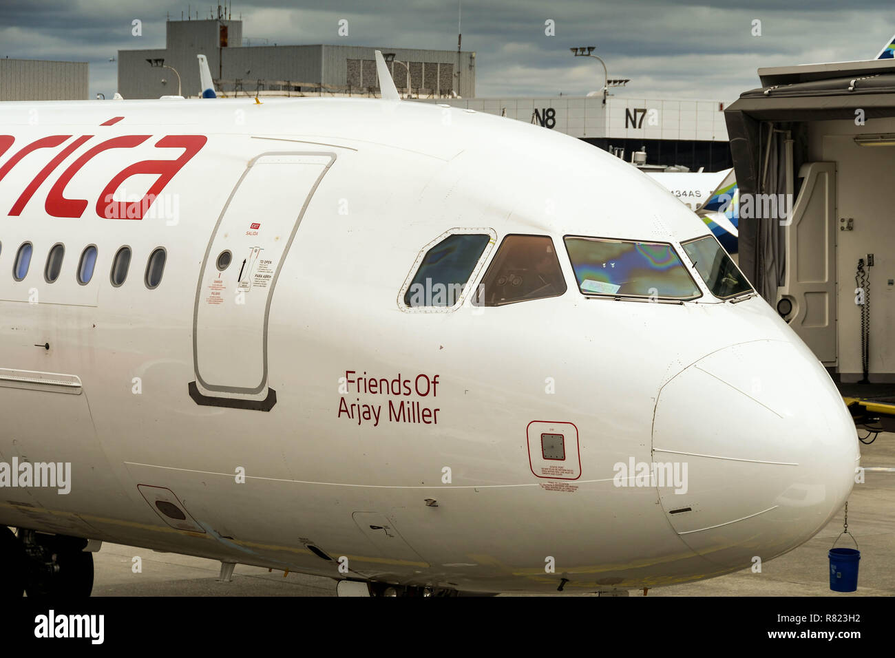 SEATTLE TACOMA AIRPORT, WA, USA - JUNE 2018: Close up view of the nose ...
